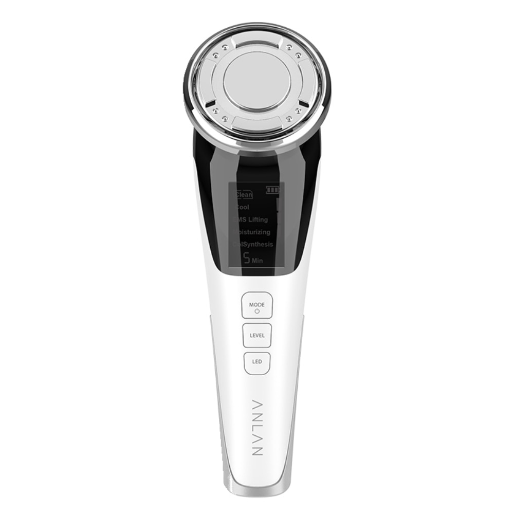 Aparat de masaj facial, ANLAN, EMS, ALDRY06-02, Alb/Negru, 10000 rpm, 5 Functii, 2 Tipuri ...