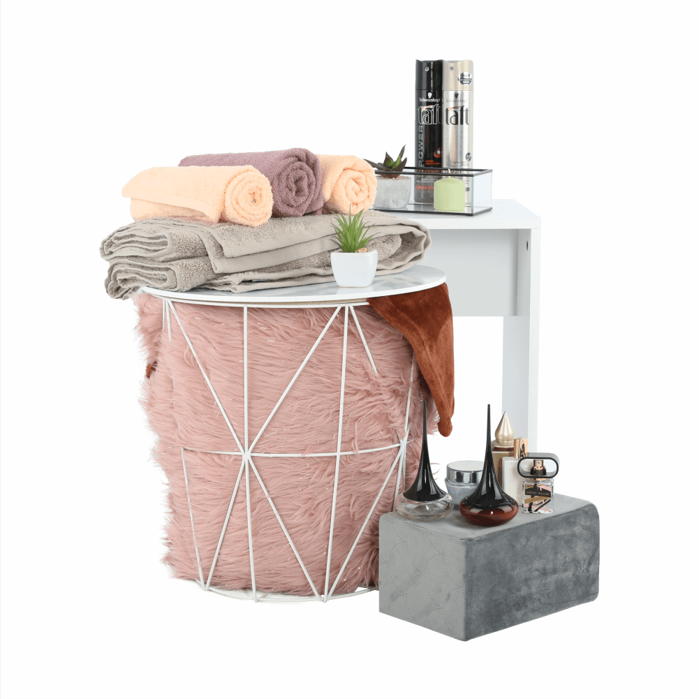 Masuta din metal si mdf marmorat alb Enplo 40x40x40 cm - eMAG.ro