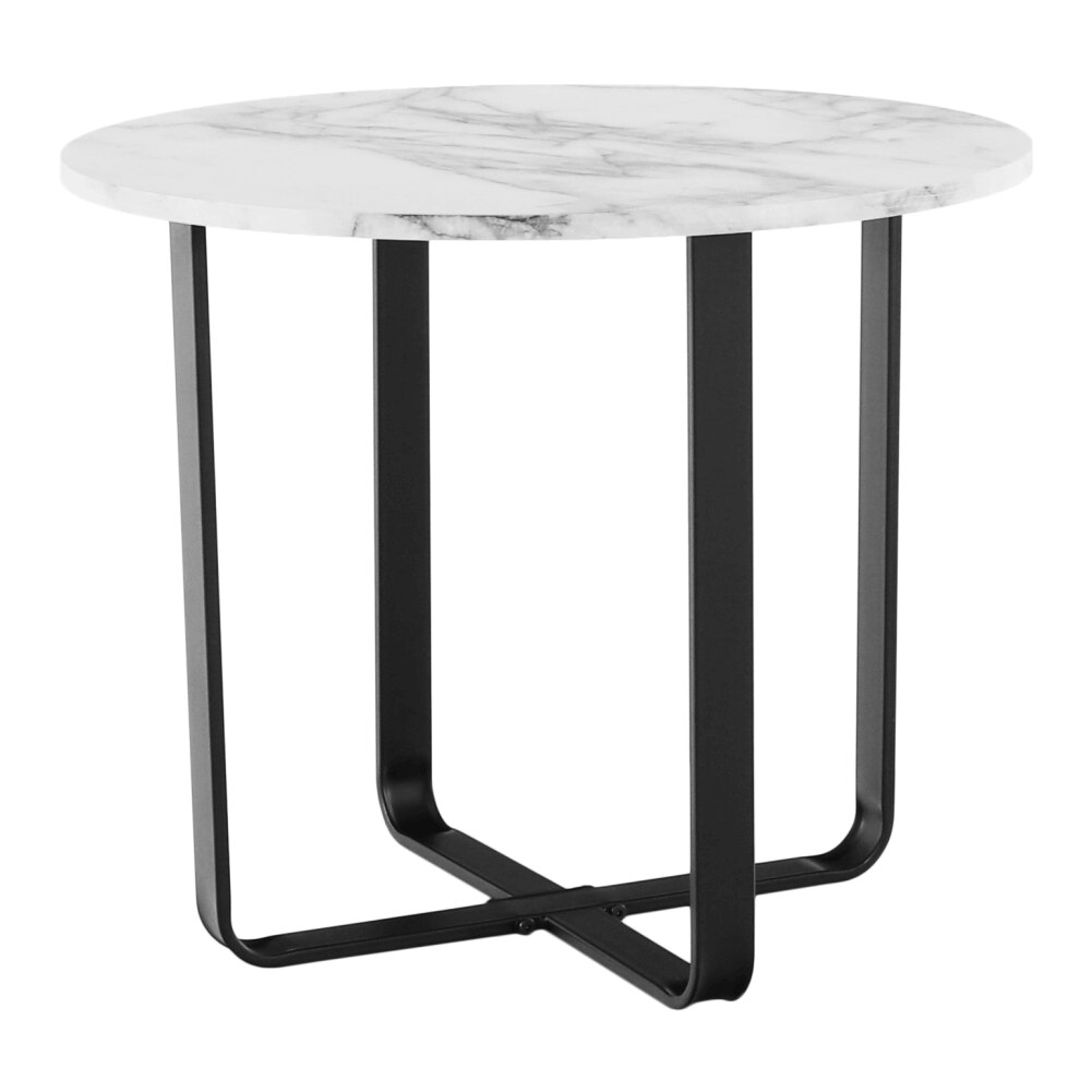 Masuta de cafea cu blat mdf alb marmorat si picioare metal negru Salino ...