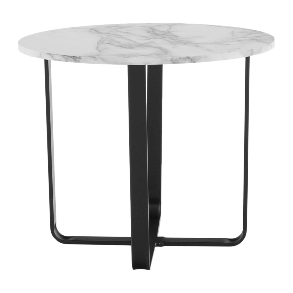 Masuta de cafea cu blat mdf alb marmorat si picioare metal negru Salino ...