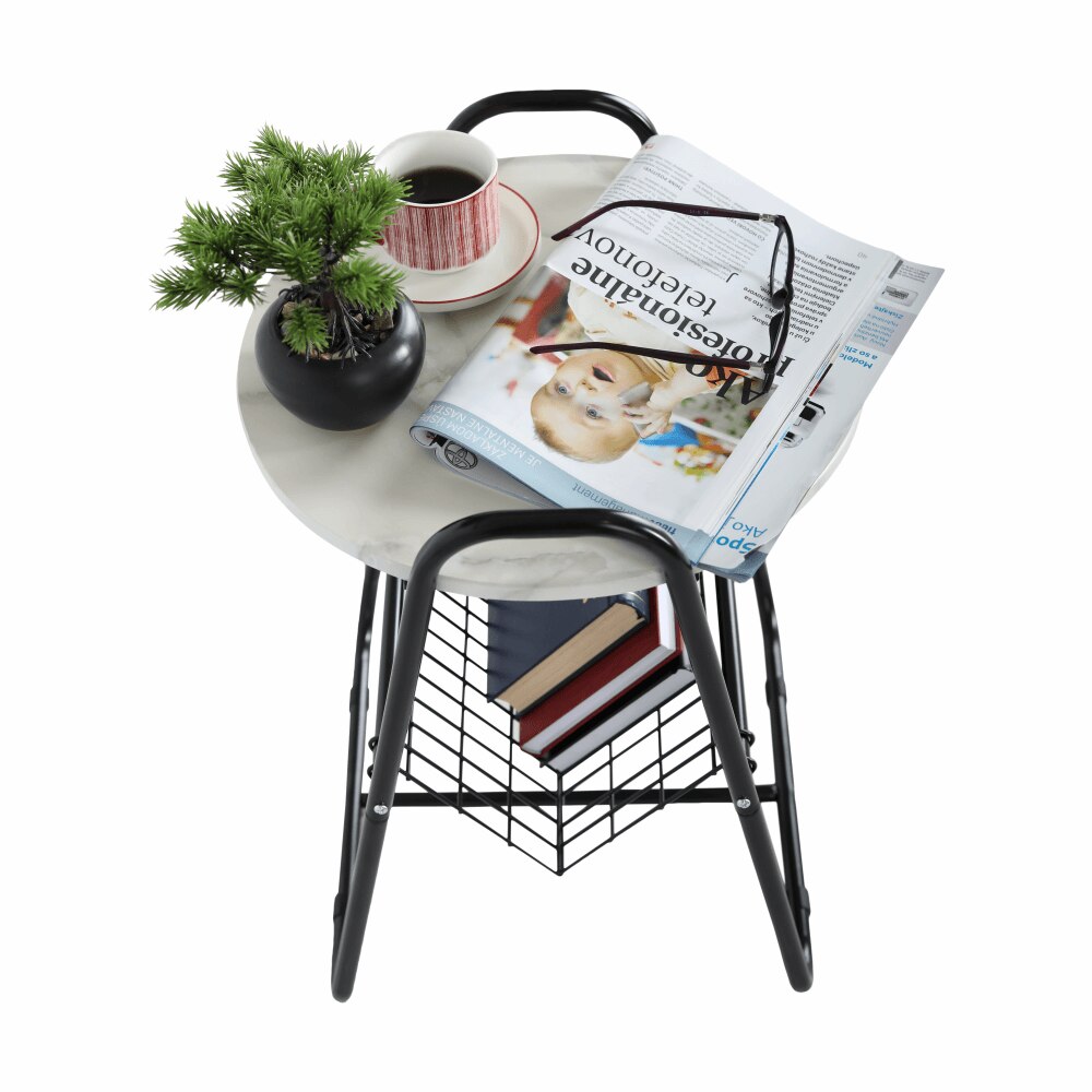 Masuta Garsy, din metal negru si blat mdf marmorat, 40x40x56 cm - eMAG.ro