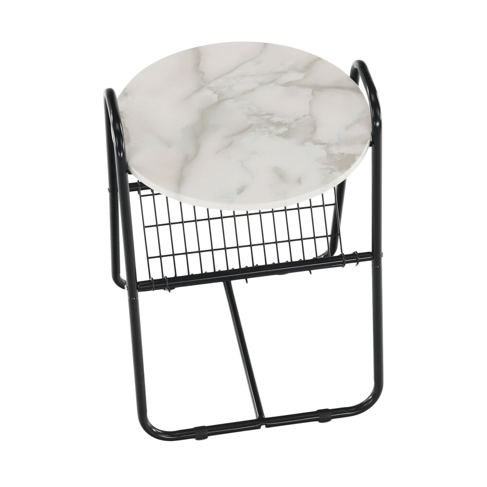 Masuta Garsy, din metal negru si blat mdf marmorat, 40x40x56 cm - eMAG.ro