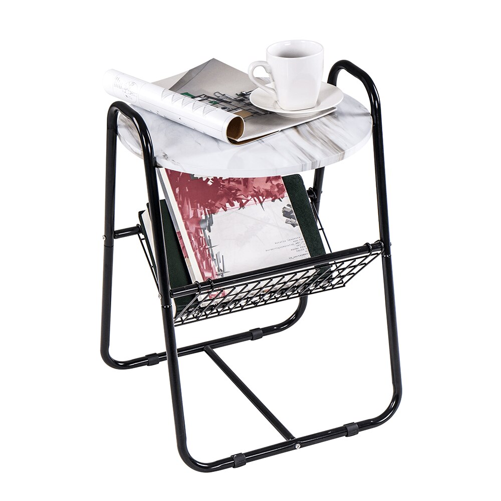 Masuta Garsy, din metal negru si blat mdf marmorat, 40x40x56 cm - eMAG.ro