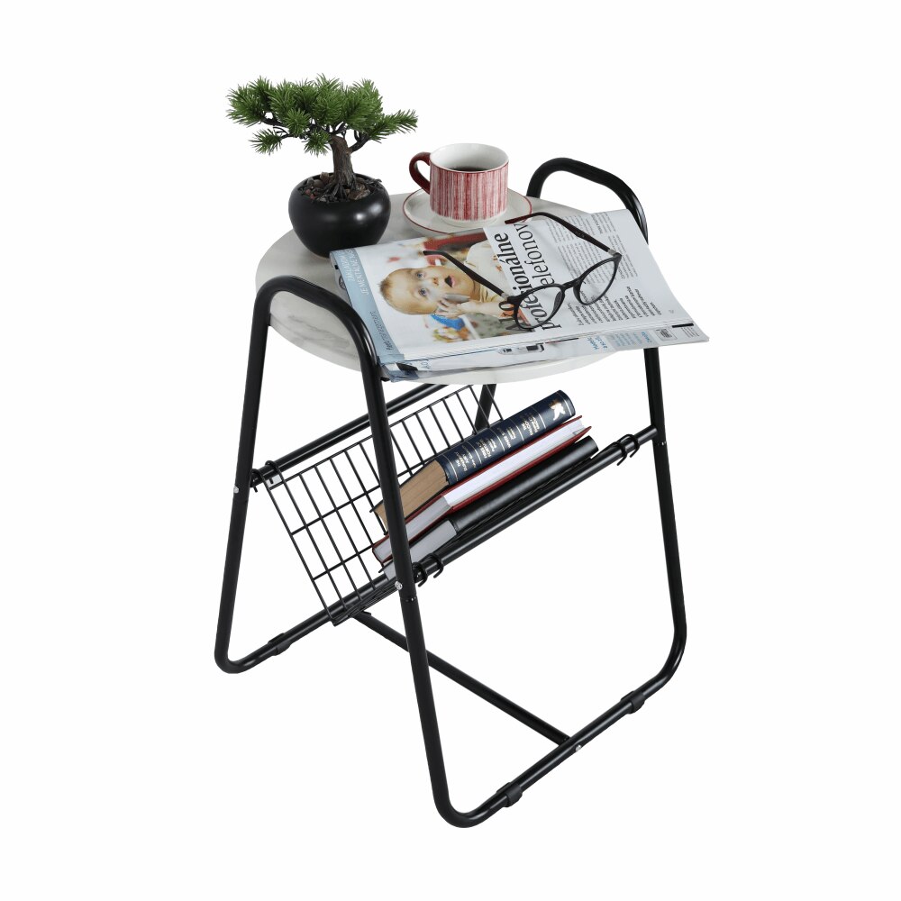 Masuta Garsy, din metal negru si blat mdf marmorat, 40x40x56 cm - eMAG.ro