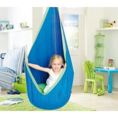 Hamac pentru copii, tip cocon, albastru si verde, max 90 kg, 60x150 cm ...
