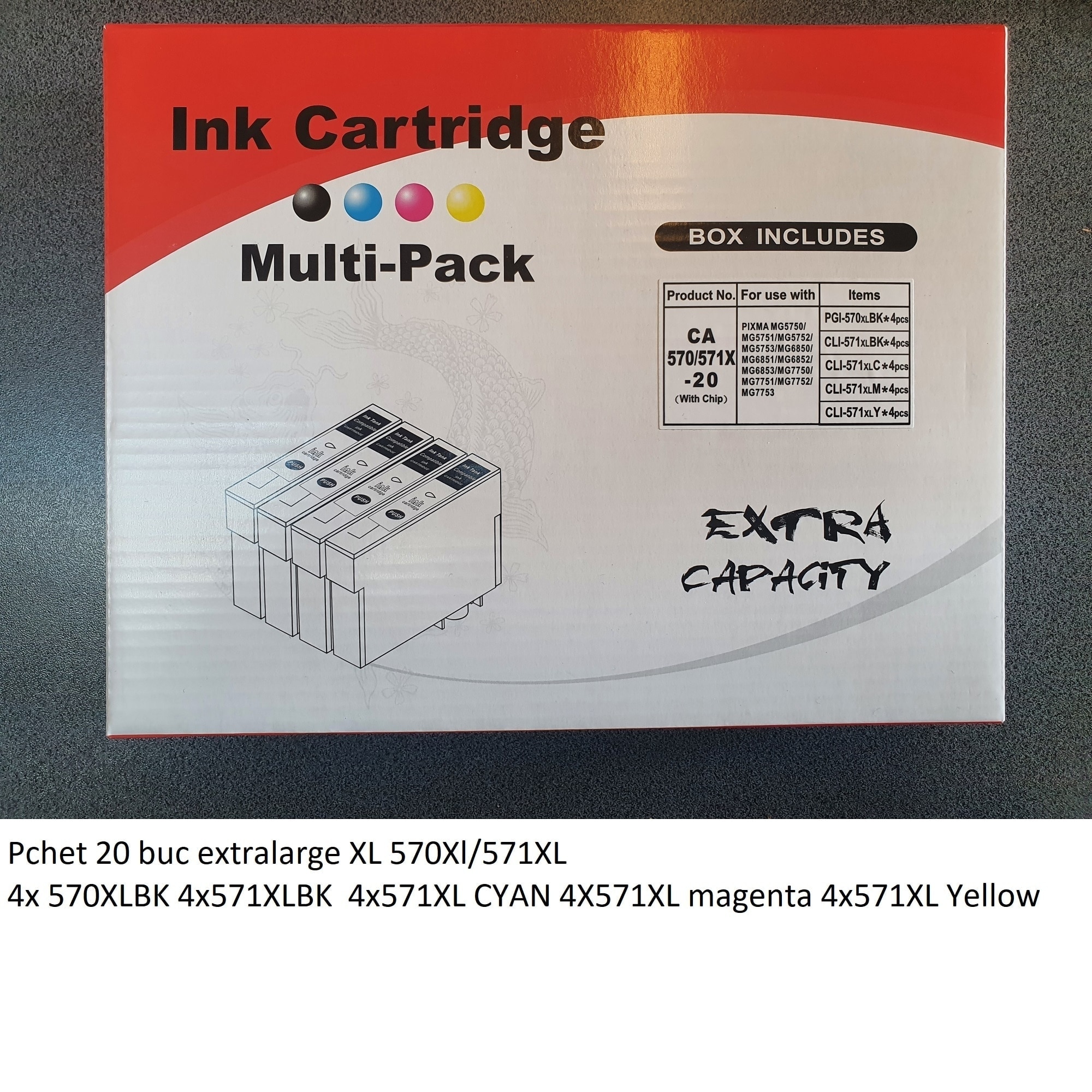 Комплект от 20 касети с мастило, HQ, PGI-570XL, CLI-571XL Canon MG7751 ...
