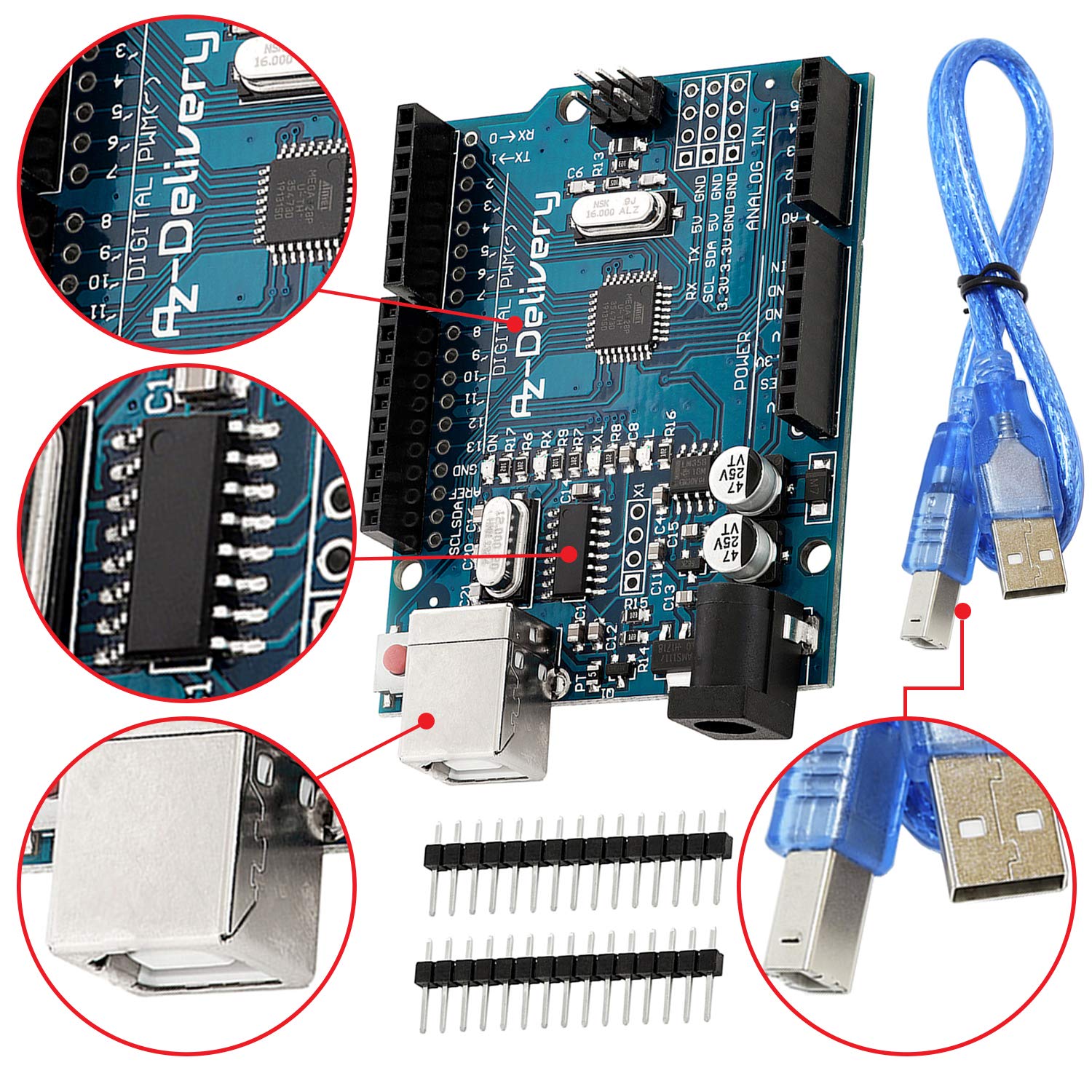 Placa Microcontroler, AZ-Delivery, ATmega328, Cablu USB, devoltare ...