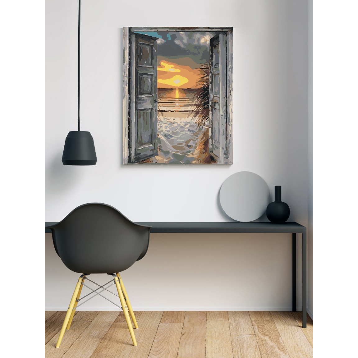 Set pictura pe numere Rasarit 1347, panza bumbac pe rama lemn, 80x100 ...