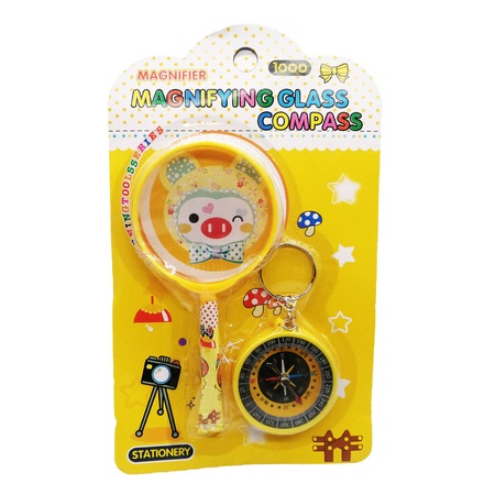 Set Lupa de sticla si busola, uz scolar, 12 si 5cm, galben, Vision ...