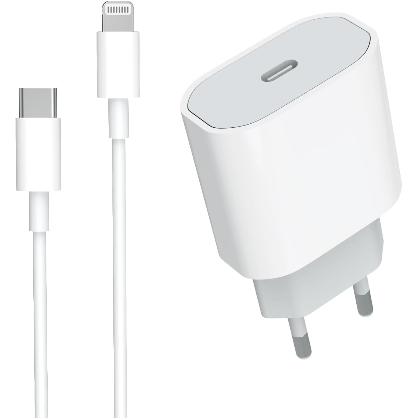 Set Incarcator Fast Charge 20W, cablu de date 1m Usb-C tip Lightning ...