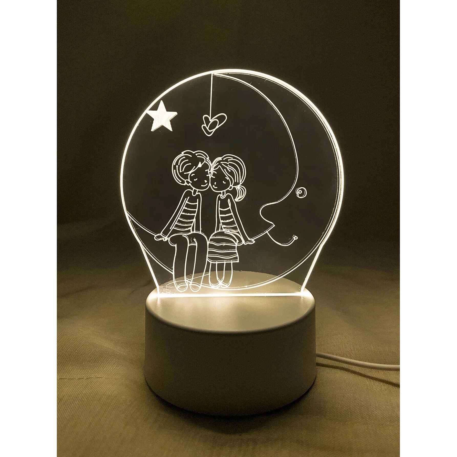 Lampa decorativa multicolor 3D, Cuplu si Luna, cu alimentare USB, 13.5 ...