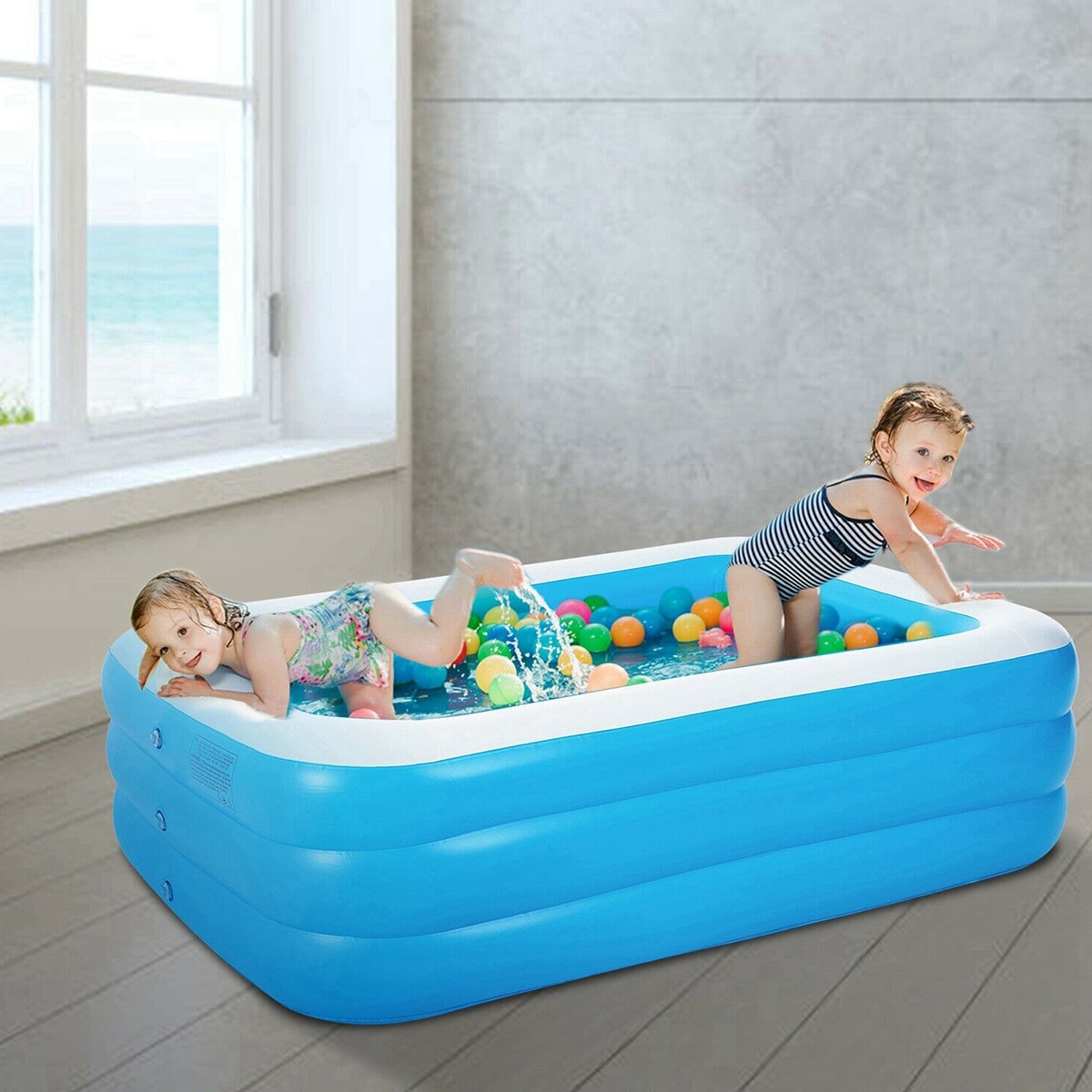 Piscina gonflabila pentru copii, Kimbosmart, PVC, 210x150x65 cm ...