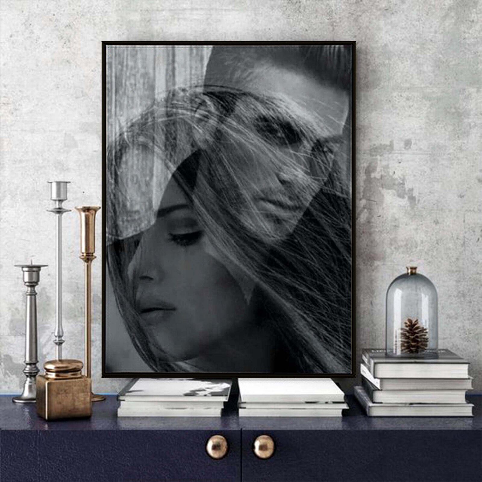 Tablou personalizat cu rama, poza de cuplu in dubla expunere, Intaglio ...