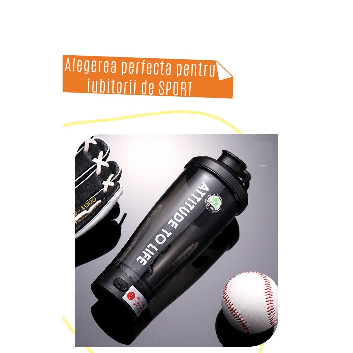 Shaker electric portabil din plastic fara BPA, motor puternic, ermetic ...