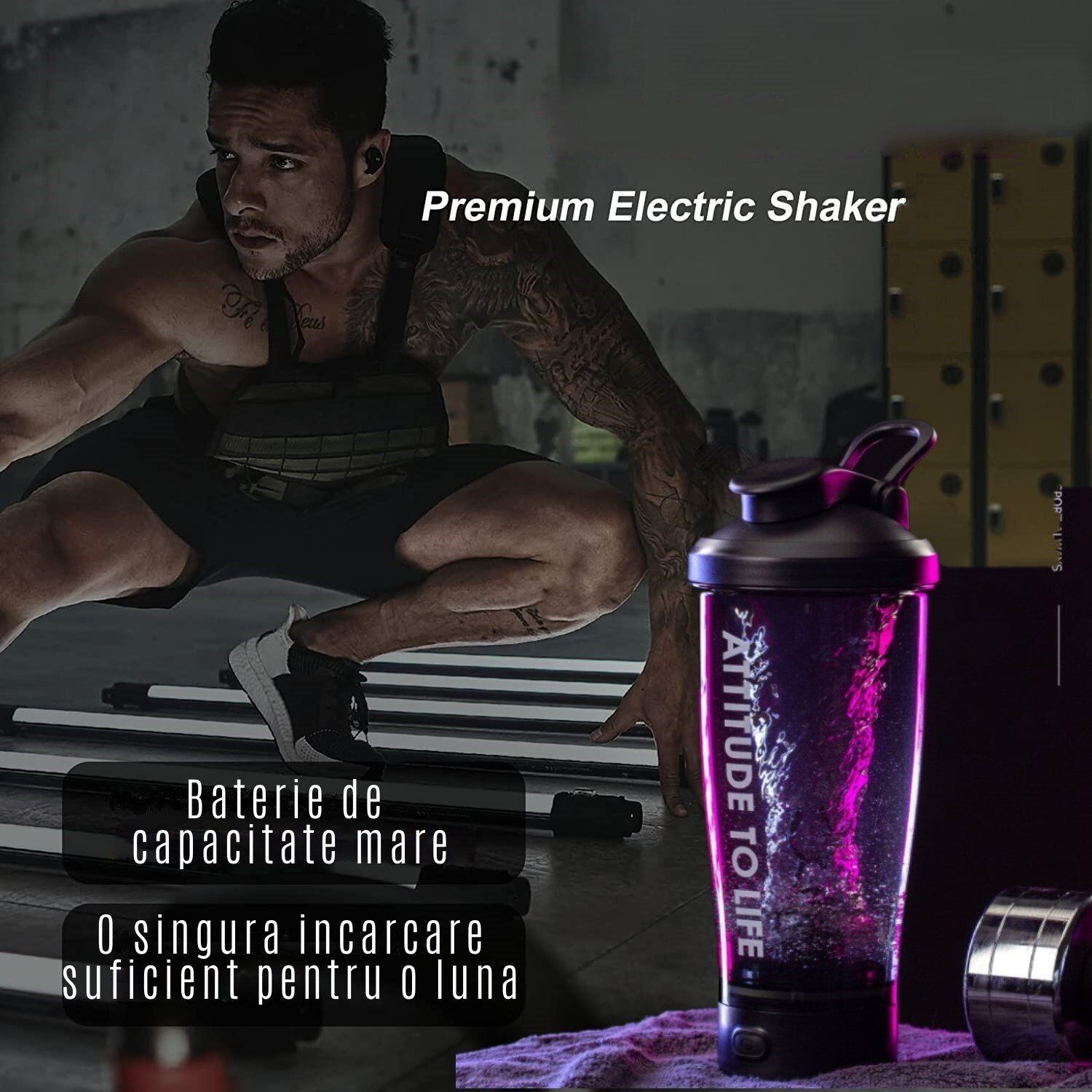 Shaker electric portabil din plastic fara BPA, motor puternic, ermetic ...