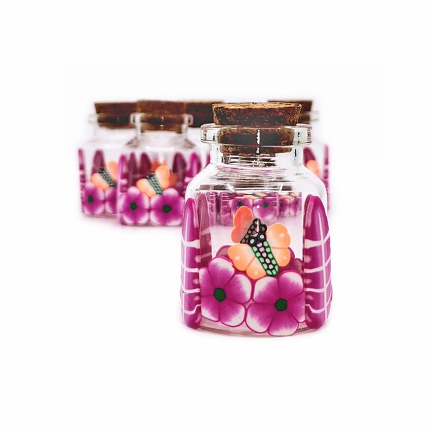 Set 6 sticlute mini desenate, cu dop pluta - motive florale, 3 x 4 cm ...