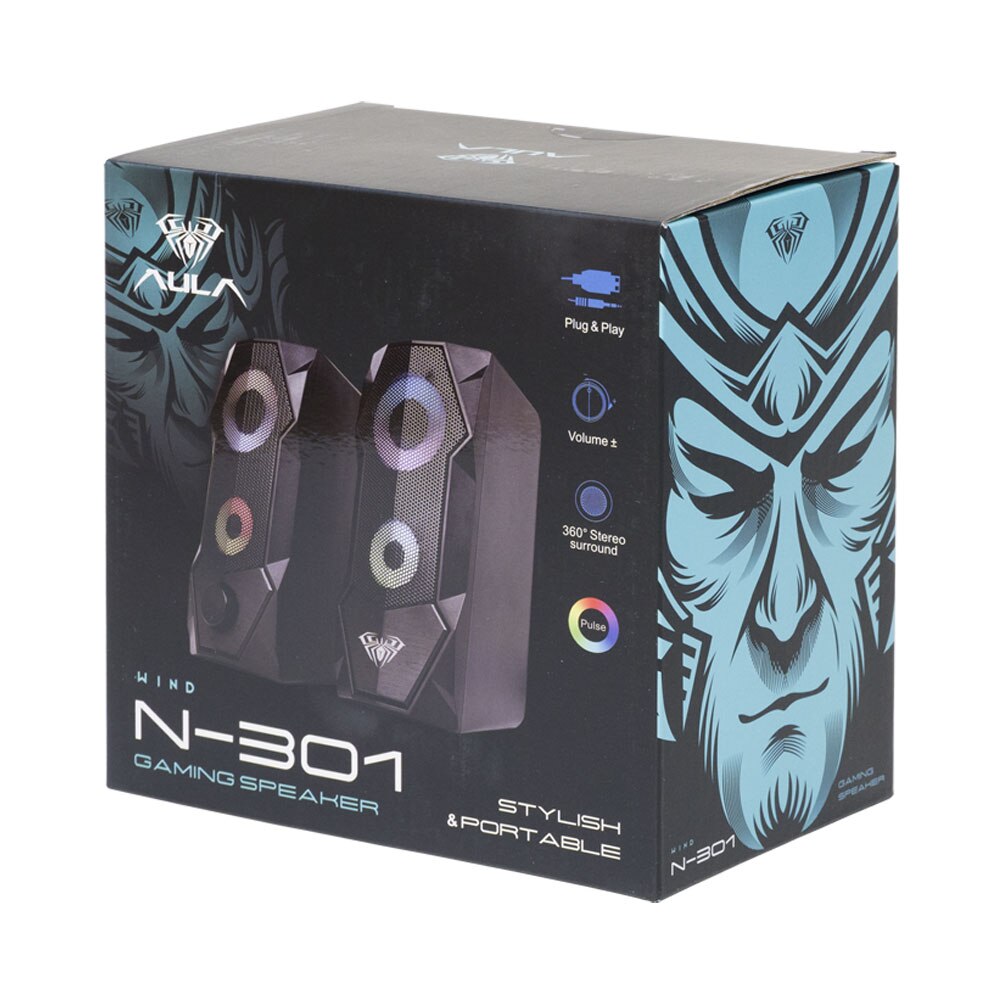 Тонколони Aula N-301, 2x3W, USB, RGB, Черен - eMAG.bg