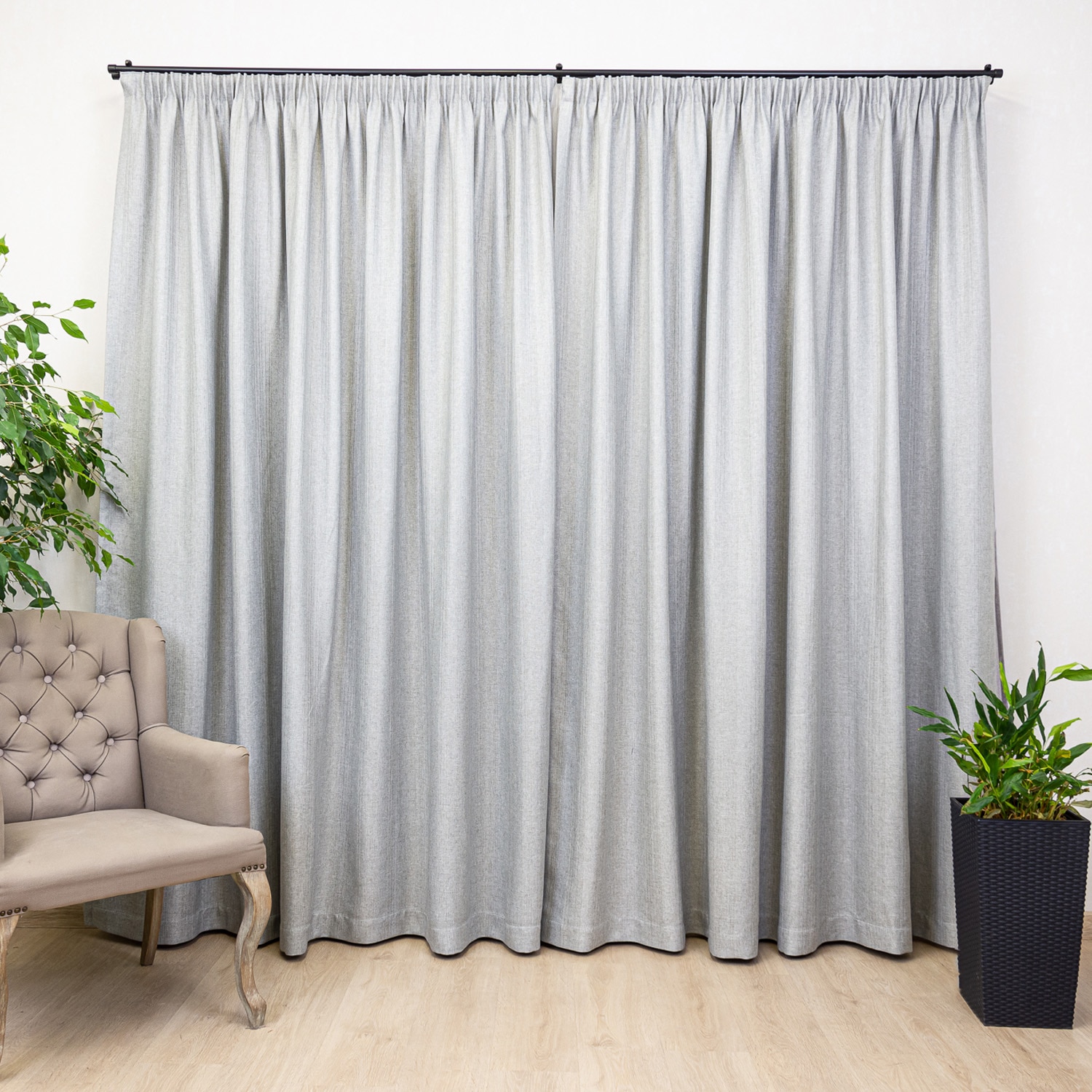 Set 3 piese, doua draperii 2x200x245cm Hiko Blackout Lux gri deschis si ...