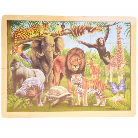 Детски дървен пъзел Pufo, модел Animal Jungle, 24 части, 40 x 30 см ...