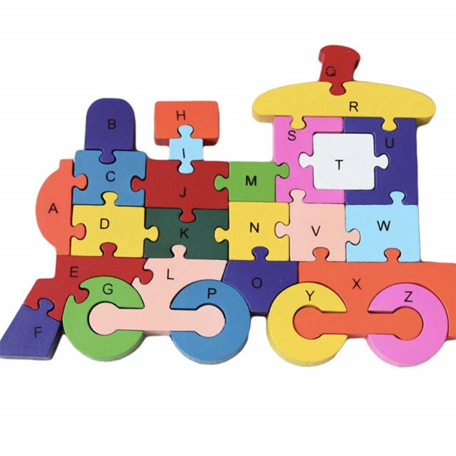 Puzzle din lemn Pufo pentru copii cu numere si cifre, model Trenulet ...