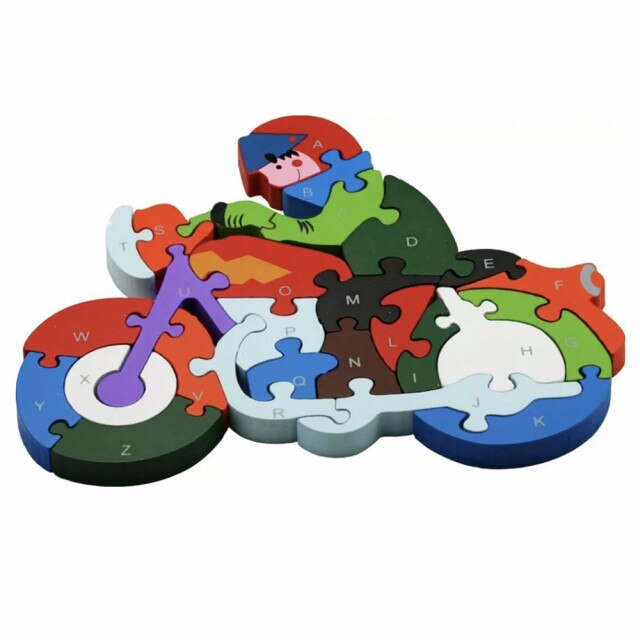 Puzzle din lemn Pufo pentru copii cu numere si cifre, model Motoclist ...