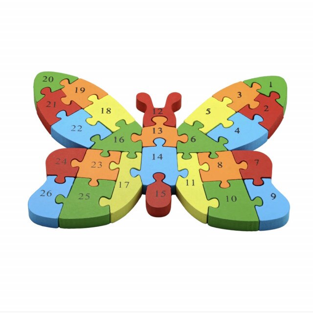 Puzzle din lemn Pufo pentru copii cu numere si cifre, model Fluturasul ...