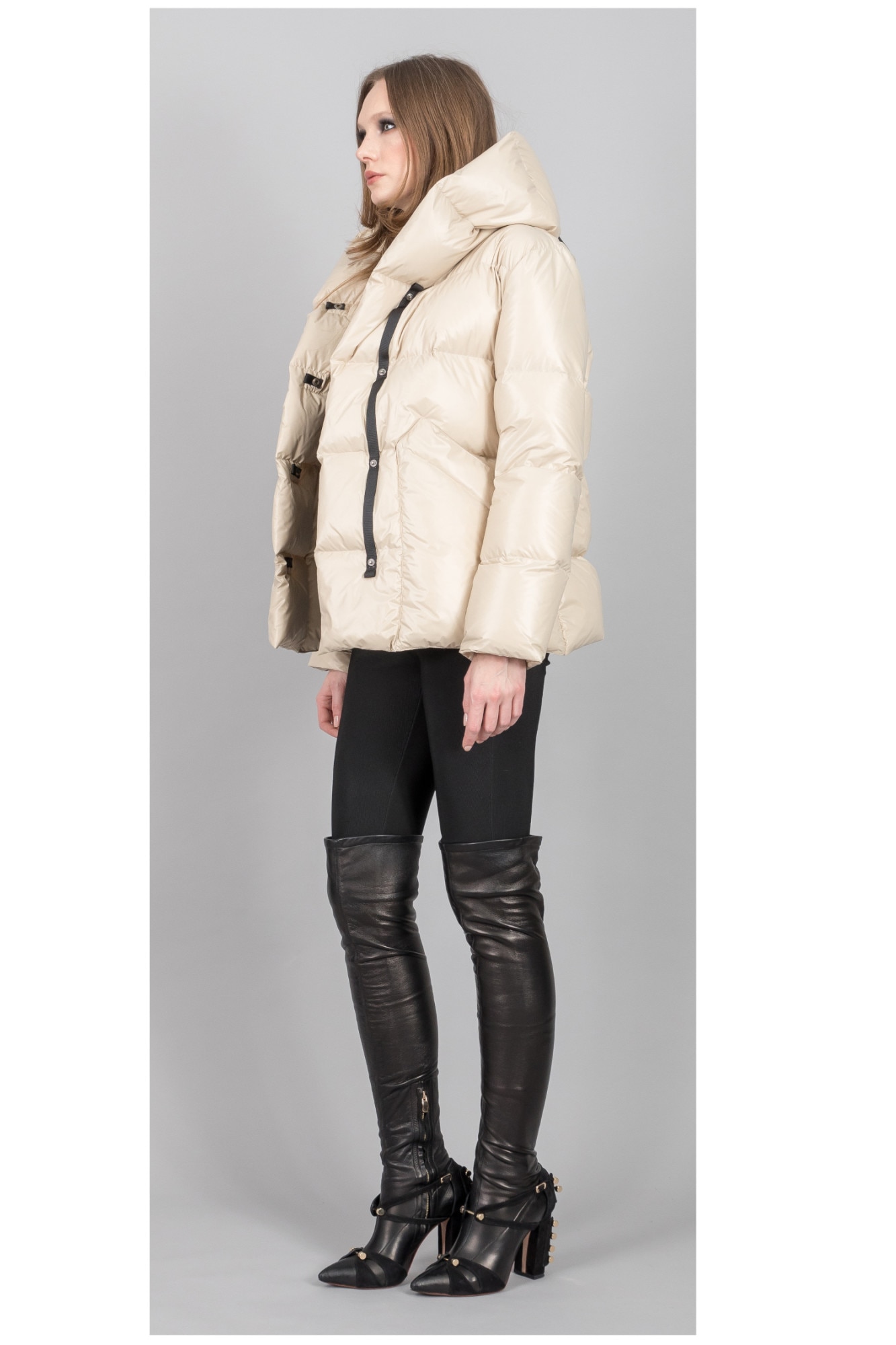 Geaca scurta din puf, nylon, bej, S INTL - eMAG.ro