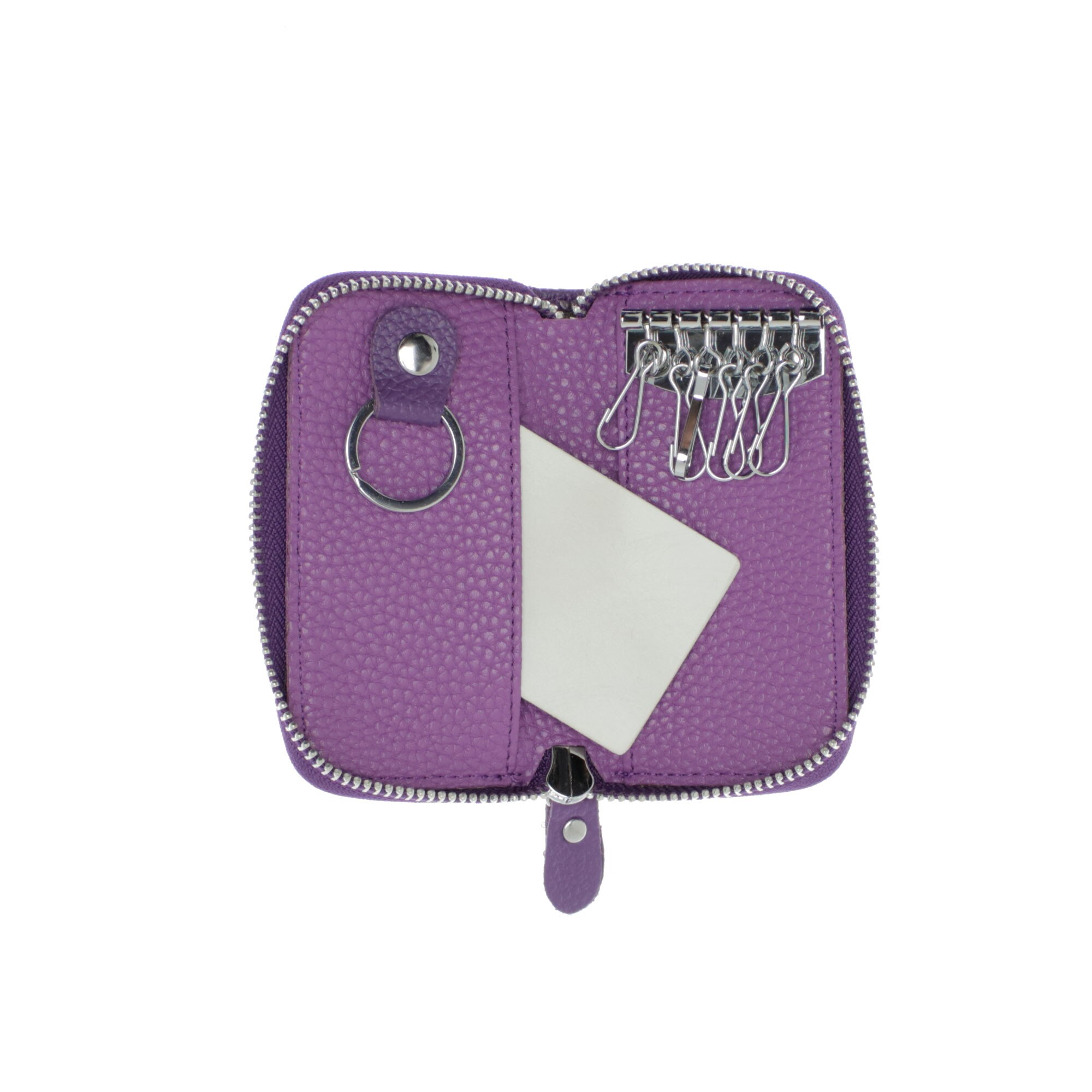 Port chei, unisex, Buticcochet, din piele naturala, 6.5x11.5 cm, Mov ...