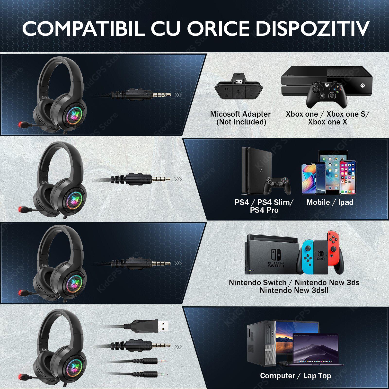 Casti gaming profesionale Runmus X1, microfon luminat, RGB, surround HD ...