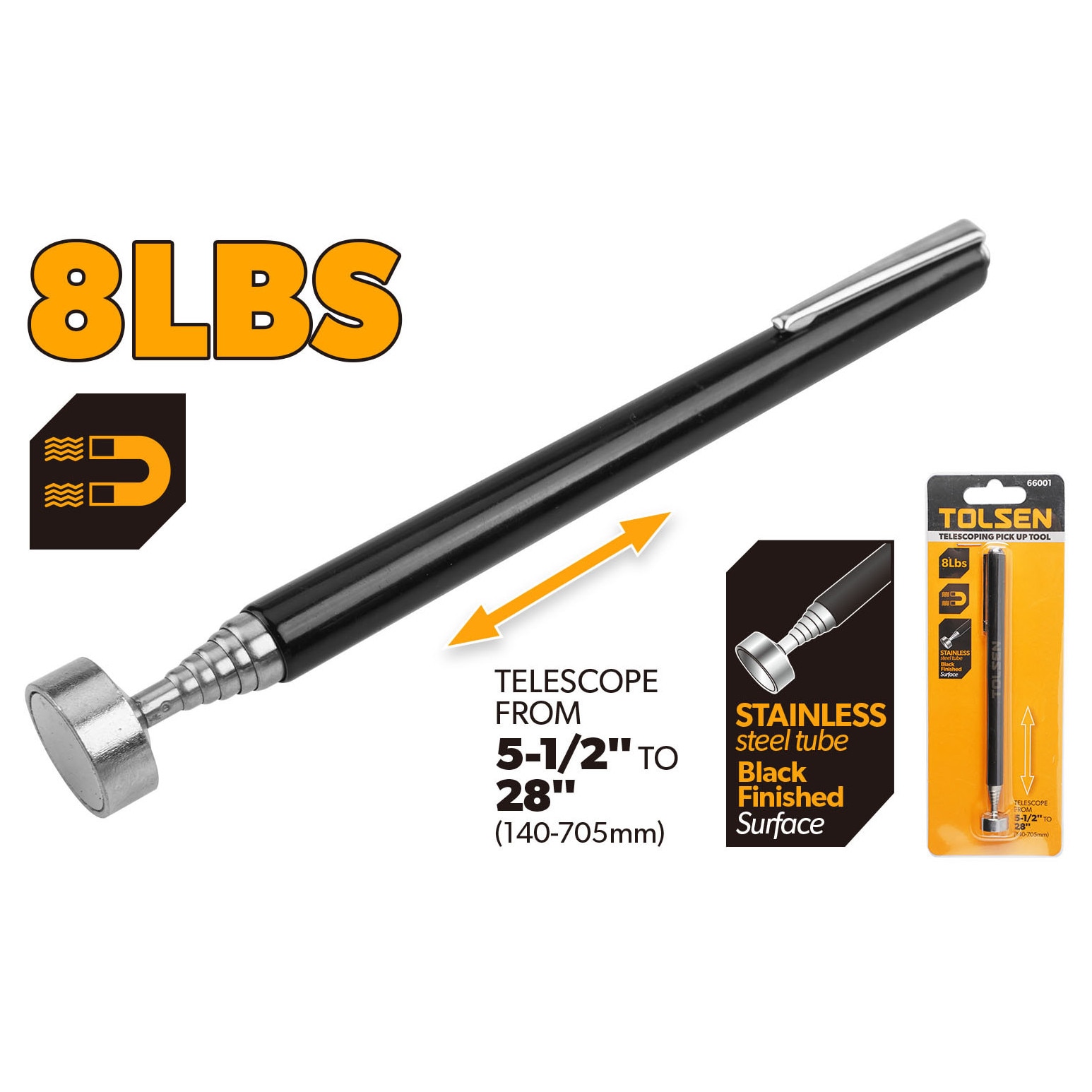 Telescop magnetic TOLSEN 140-705 mm (8LBS), tub otel inoxidabil ...