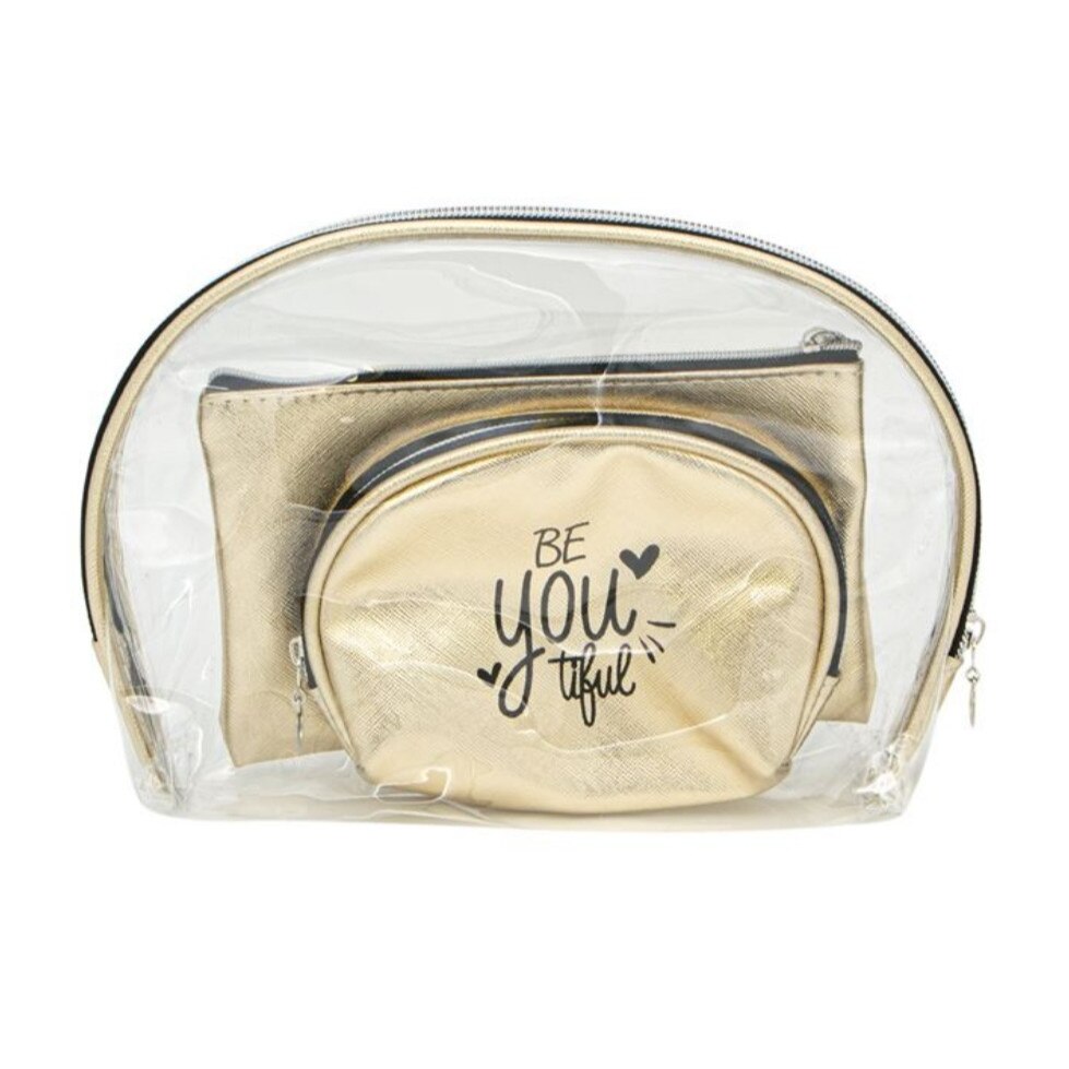 Set portfard, transparent/auriu, Be you tiful, 3 buc., 24 x 6 x 17 cm ...