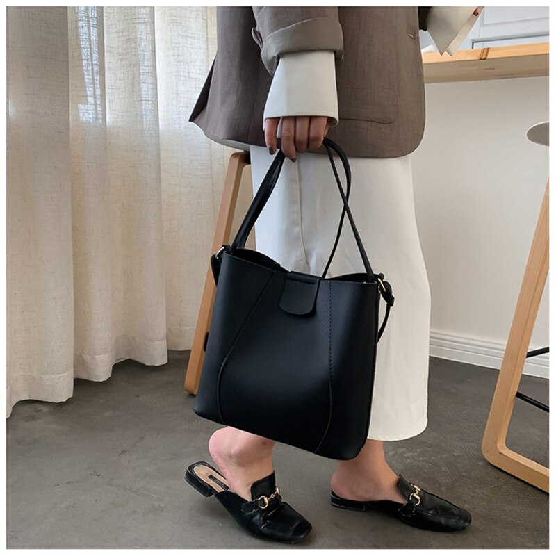 Geanta bucket, Poliuretan, 27x22x9 cm, Negru - eMAG.ro