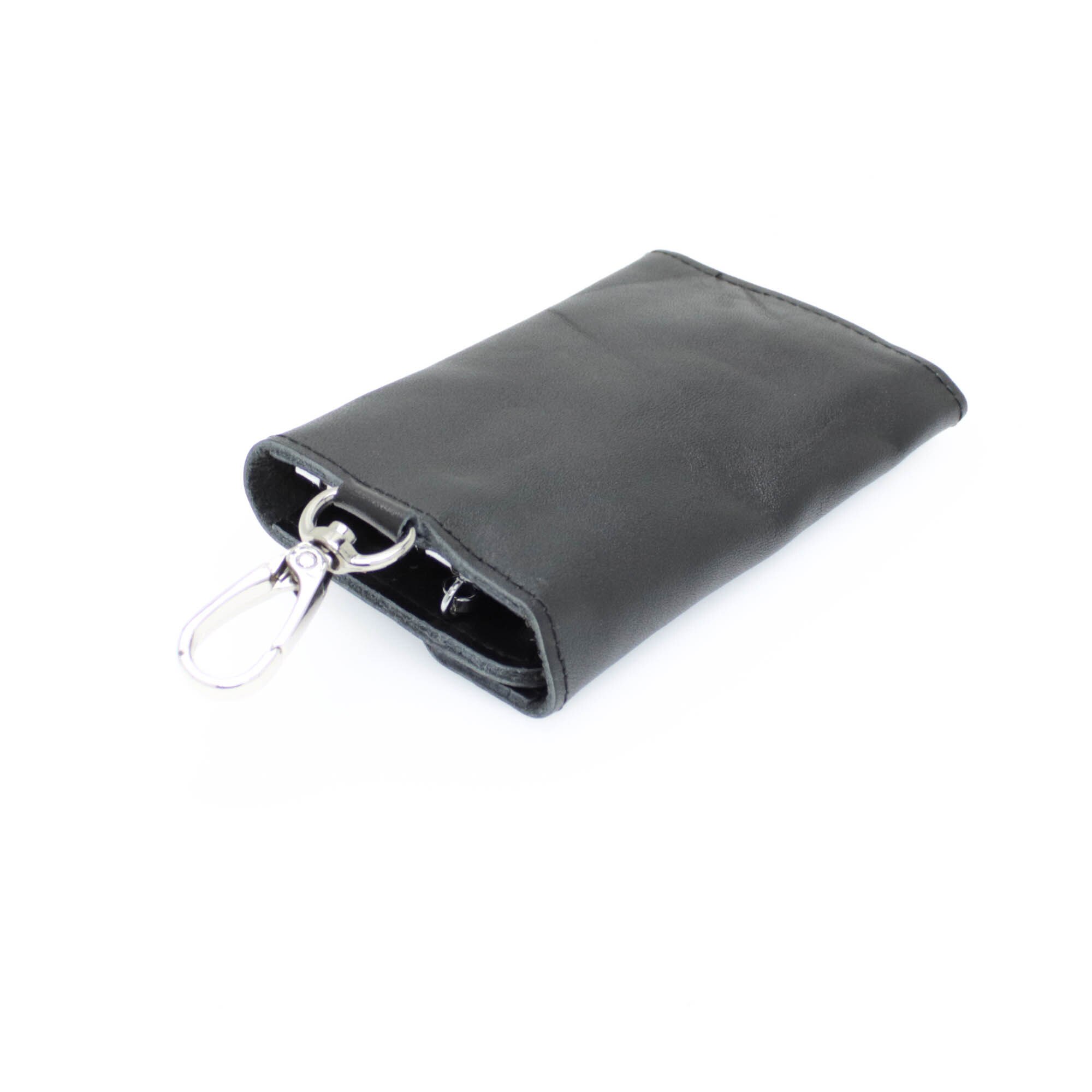 Port chei, din piele naturala, 11x7 cm, Buticcochet, 7 sloturi, Negru ...