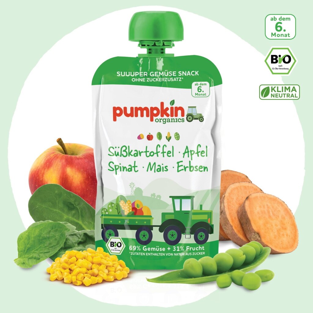 Piure Bio de Legume si Fructe cu Cartofi Dulci, Spanac, Porumb, Mazare ...
