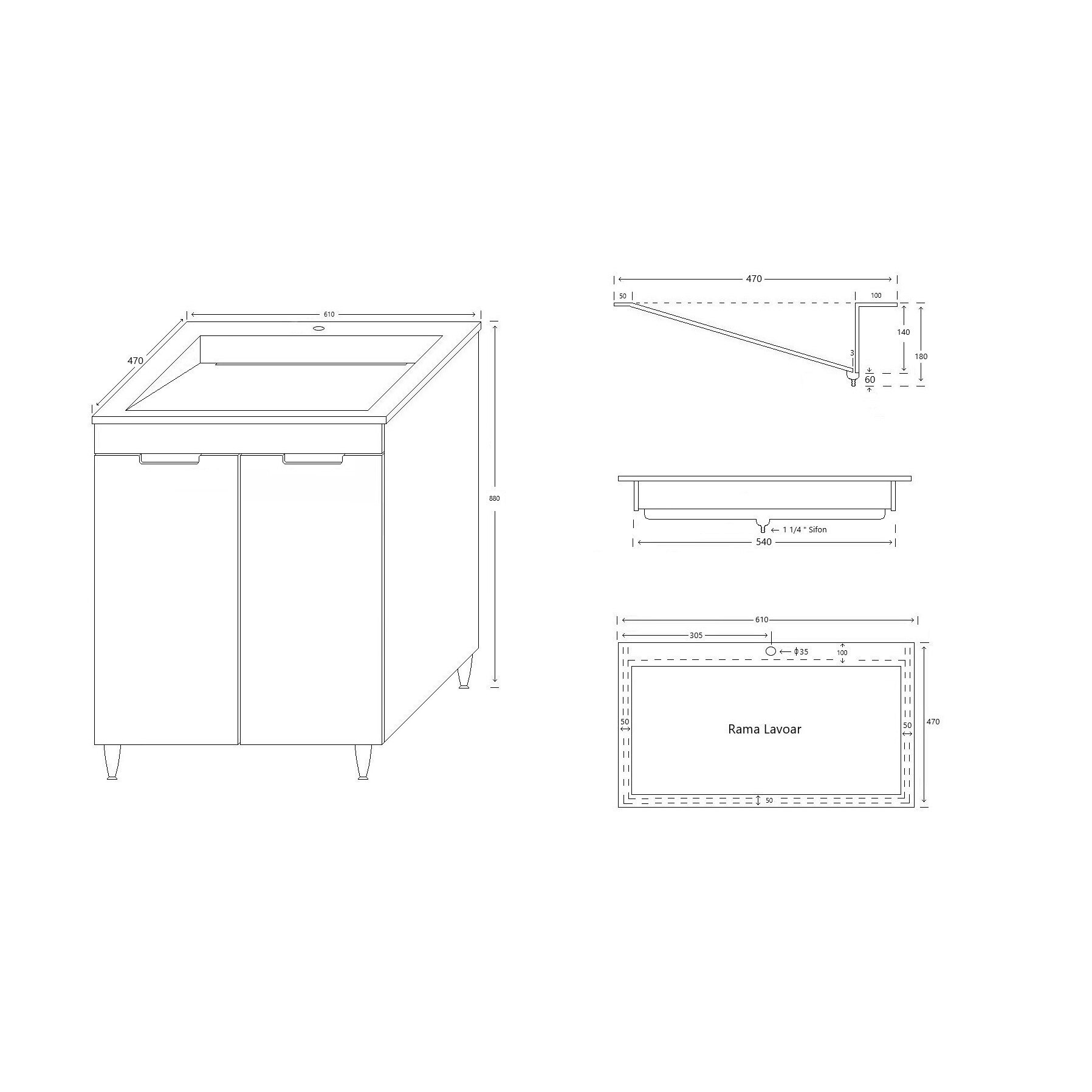 Mobilier din MDF vopsit lucios 60 cm cu doua usi cu manere frezate si ...