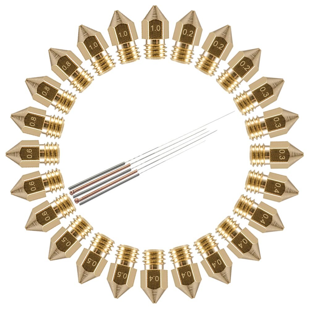 Комплект дюзи за 3D принтер, 29 части, 0.2 mm, 0.3 mm, 0.4 mm, 0.5 mm ...