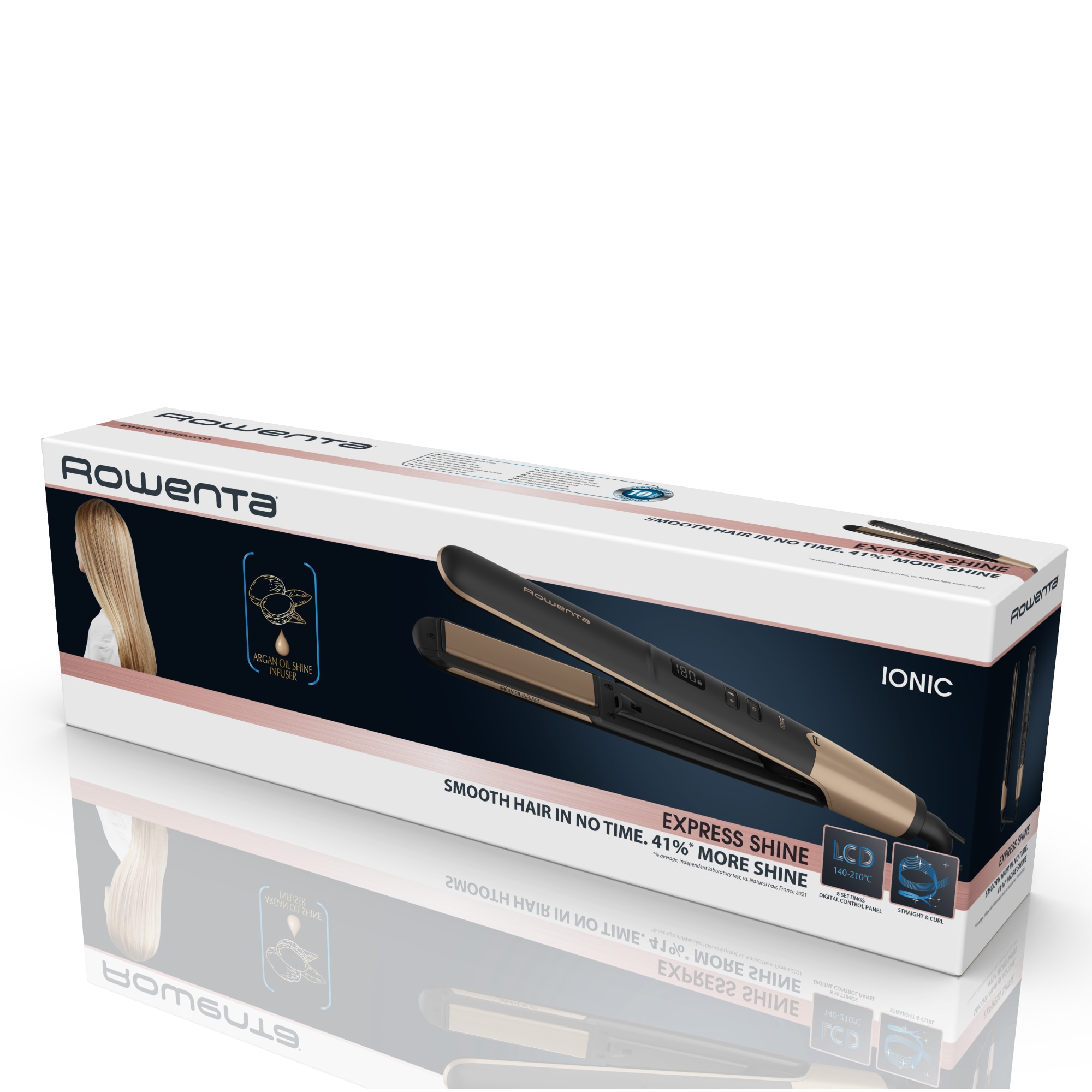 Преса за коса Rowenta Express Shine SF4630F0, 8 степени на температурата 140-210° C, Керамично ...