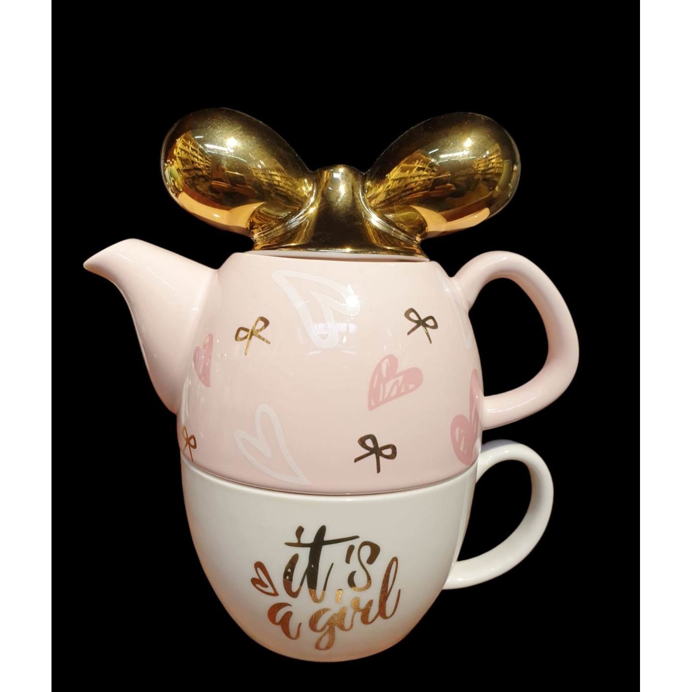 Set ceainic si ceasca cu capac fundite, 360 ml, Roz - eMAG.ro