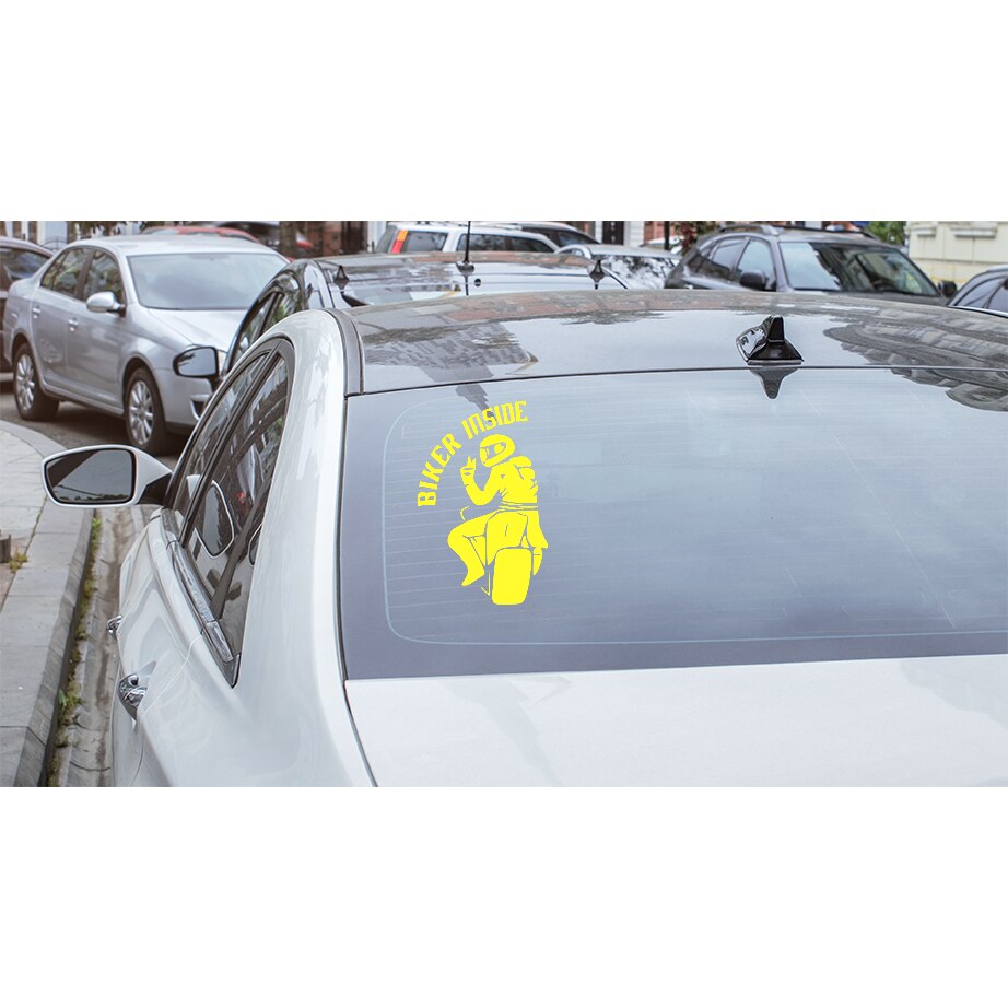 Sticker auto ''Biker inside'', 19x13 cm, Galben - eMAG.ro