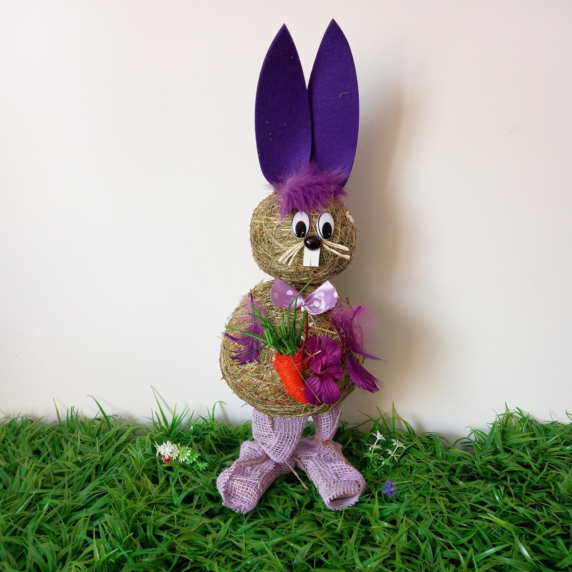 Iepuras Paste decorativ din Paie, Mov, 52 cm - eMAG.ro