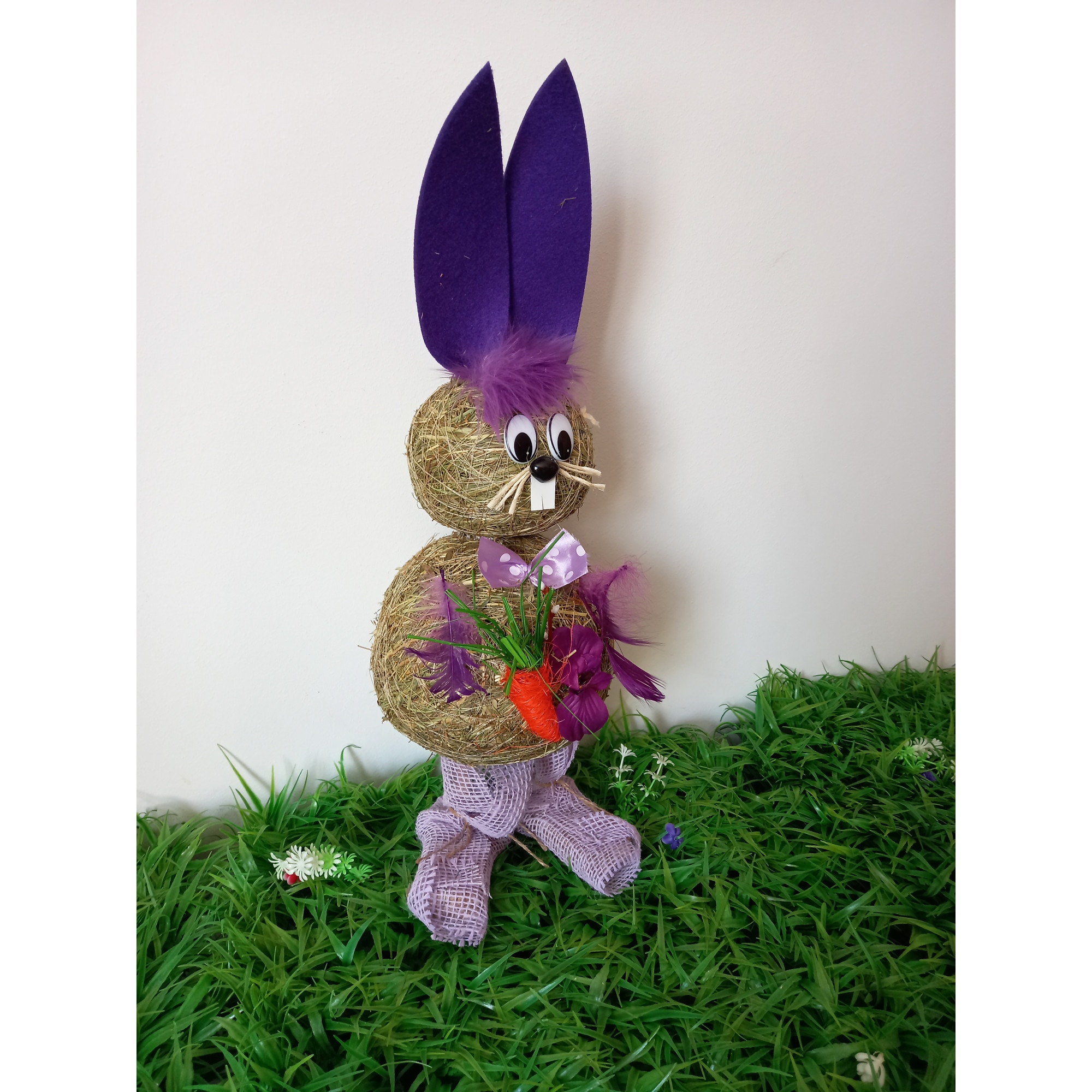 Iepuras Paste decorativ din Paie, Mov, 52 cm - eMAG.ro