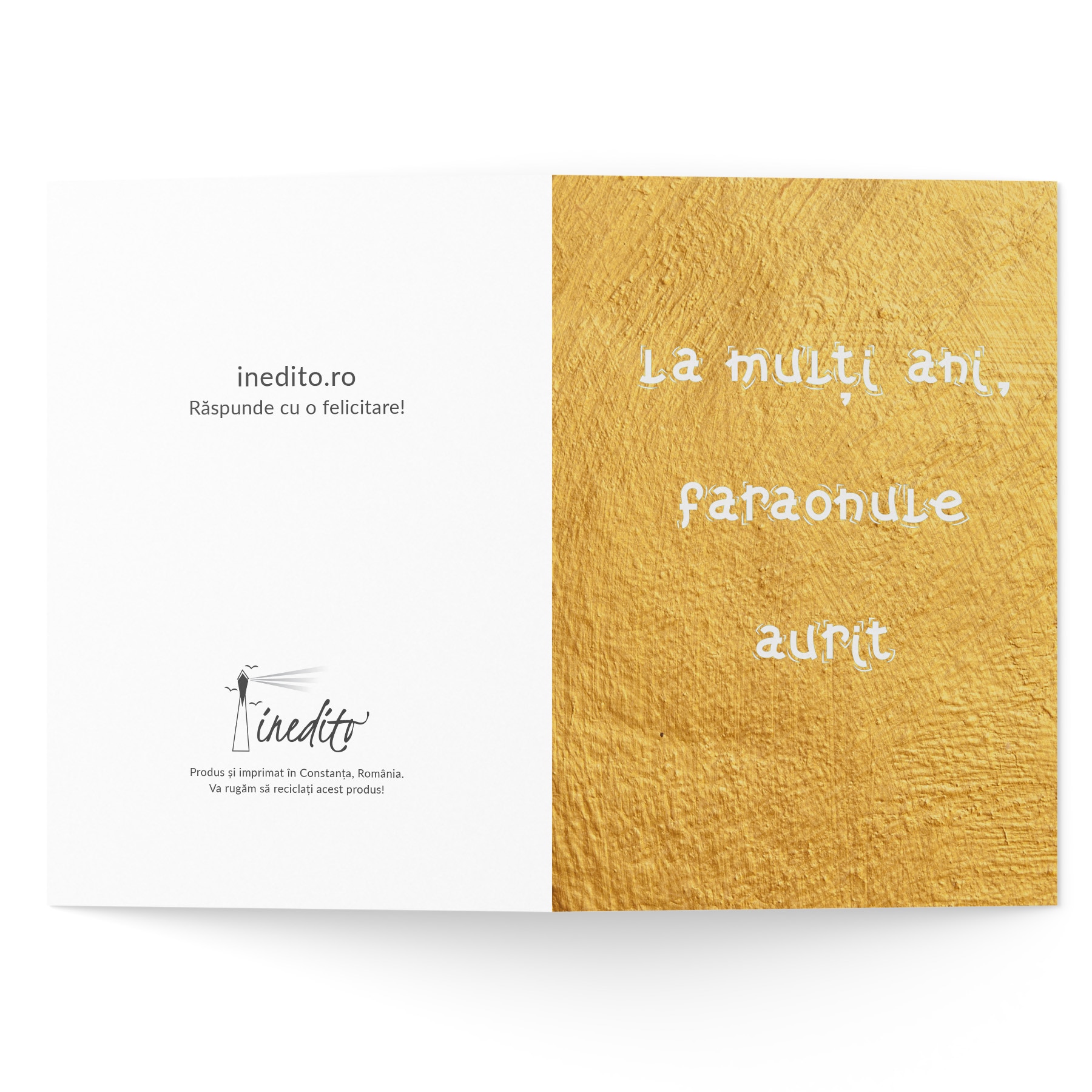 Felicitare cu plic, hartie texturata premium - Faraon aurit - eMAG.ro
