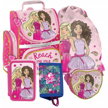 Set ghiozdan scoala, Barbie, penar, portofel, sac pentru pantofi ...