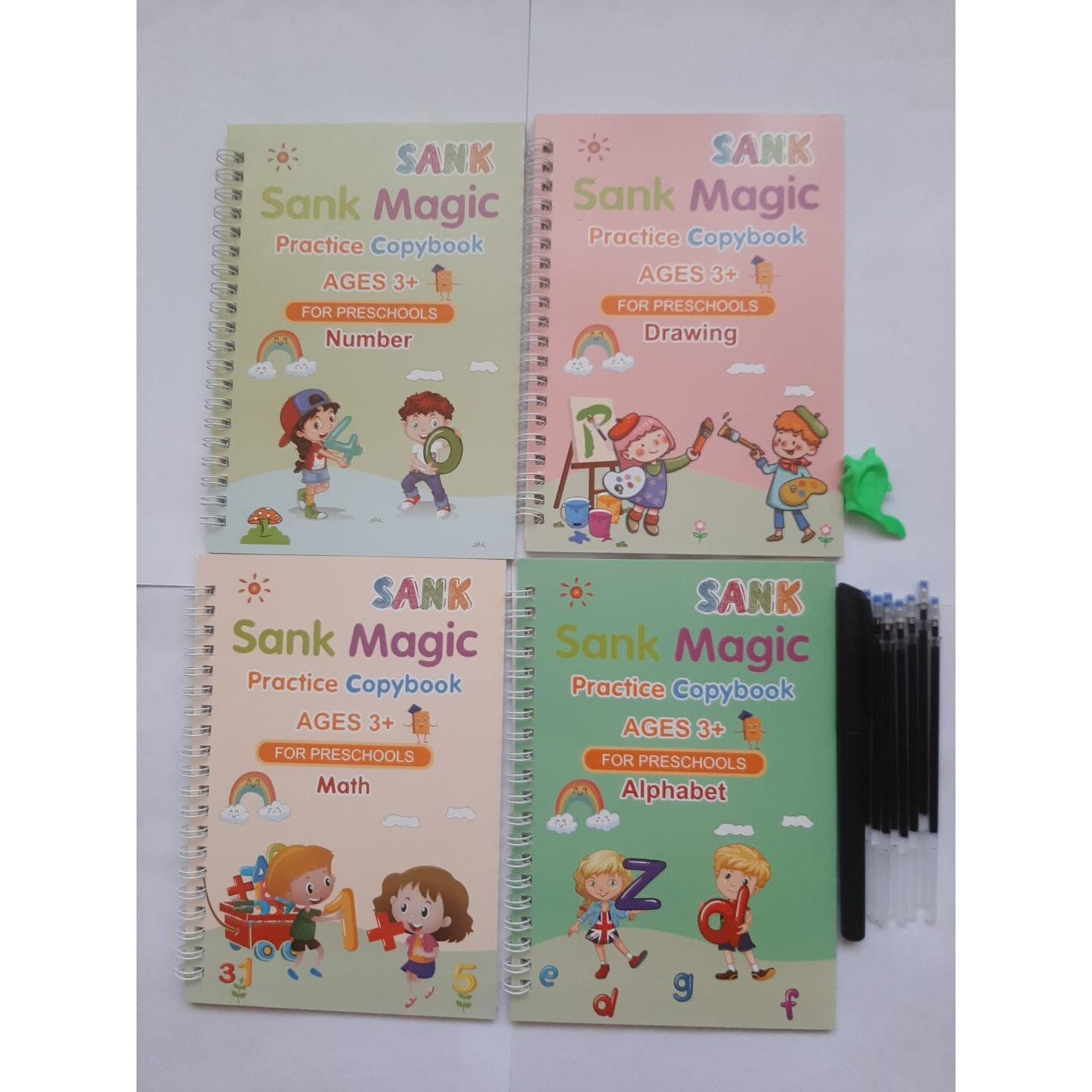 Set cu 4 caiete de lucru si stilou magic pentru scris si desenat Sank ...