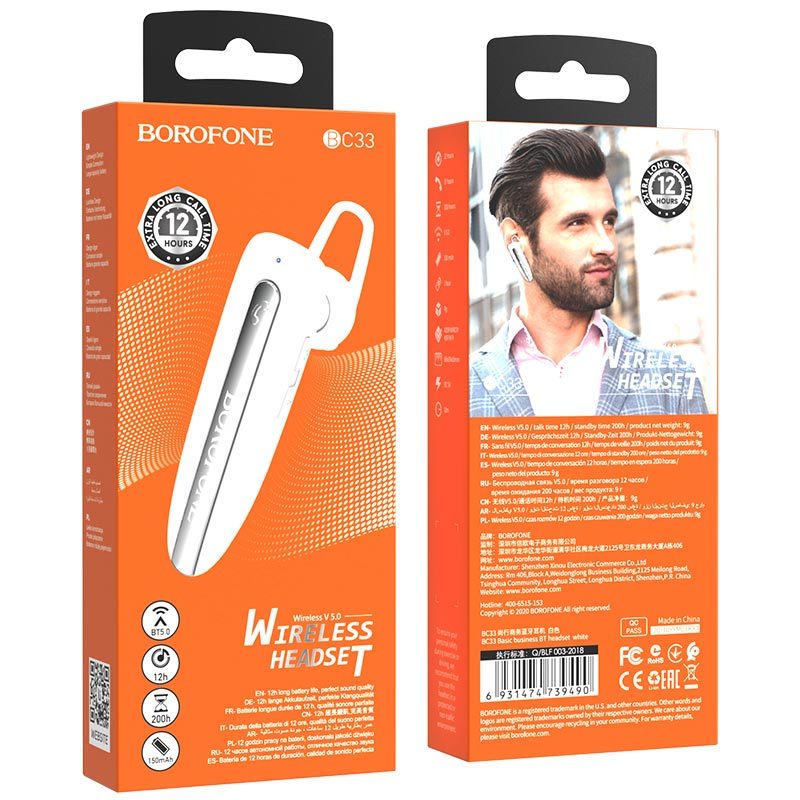 Casca Borofone BC33 Basic Bluetooth, White - eMAG.ro