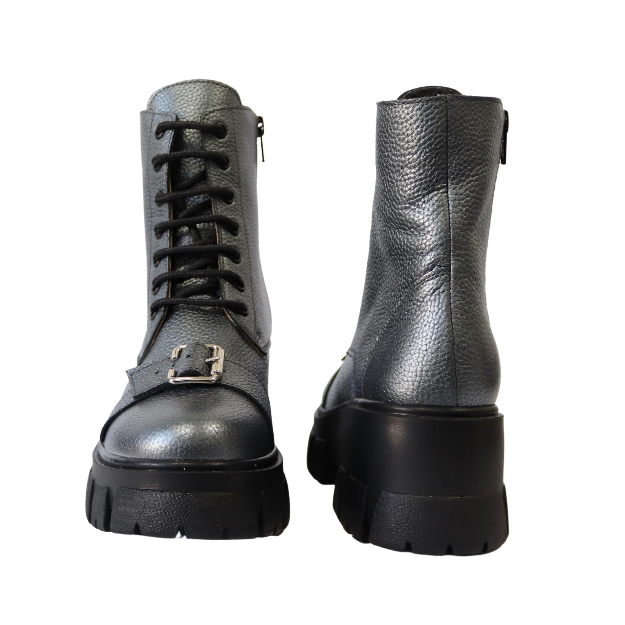 Ghete cu Catarame si Talpa Inalta cu Platforma Gri Melania din Piele ...