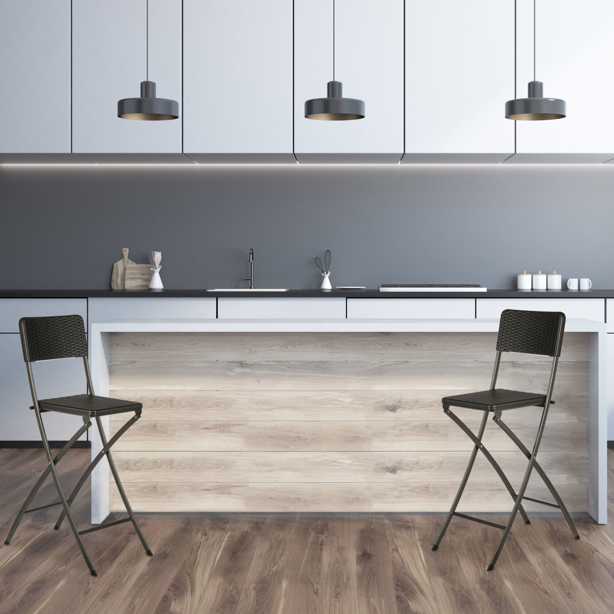 Set 2 scaune de bar pliabil BASTIAN, negru, 115cm x 44cm x 63 cm ...