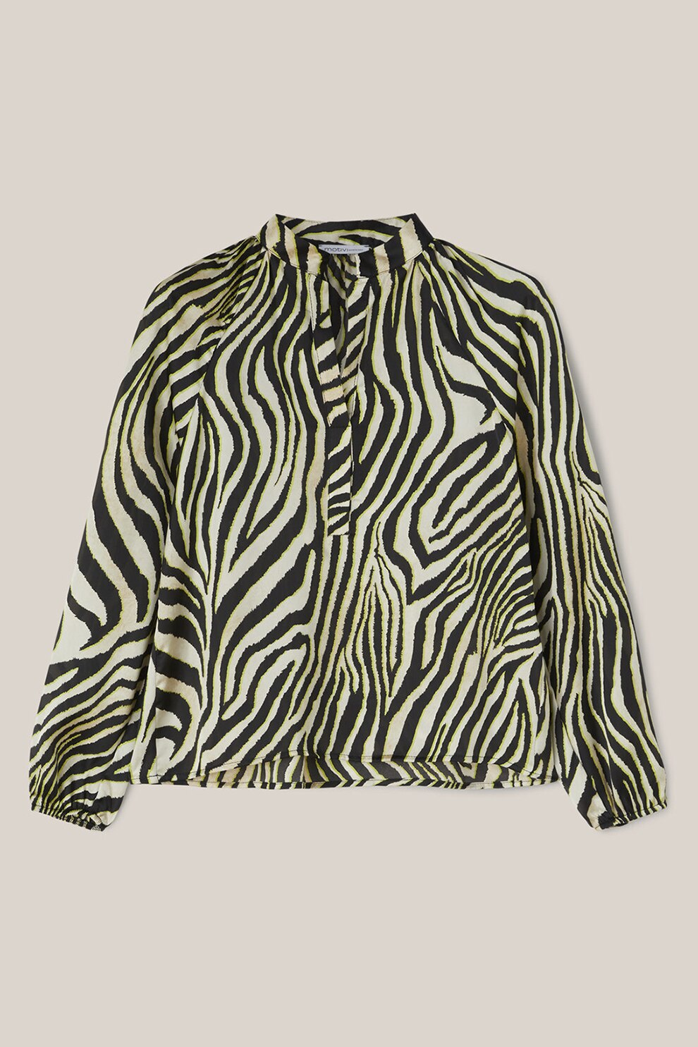 Motivi, Bluza cu guler tunica si imprimeu zebra, Negru, Alb prafuit ...
