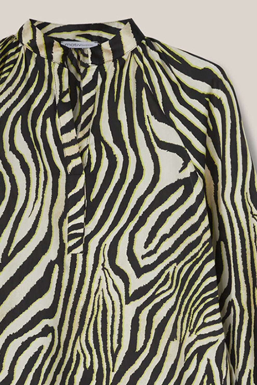 Motivi, Bluza cu guler tunica si imprimeu zebra, Negru, Alb prafuit ...