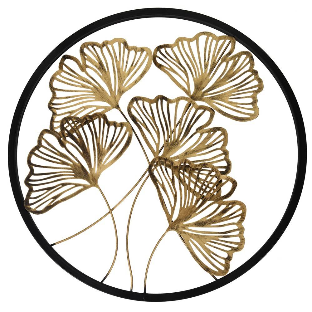 Decor de perete rotund, Cu frunze, 73 cm, Metal, Negru/Auriu - eMAG.ro